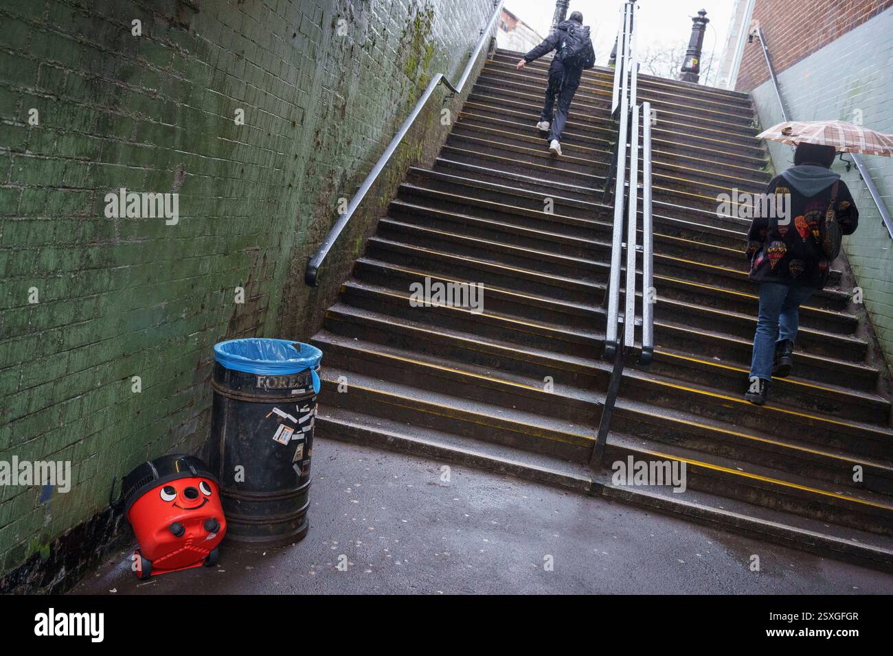 A red 'Henry Home' vacuum cleaner sits next to a waste bin in the ...