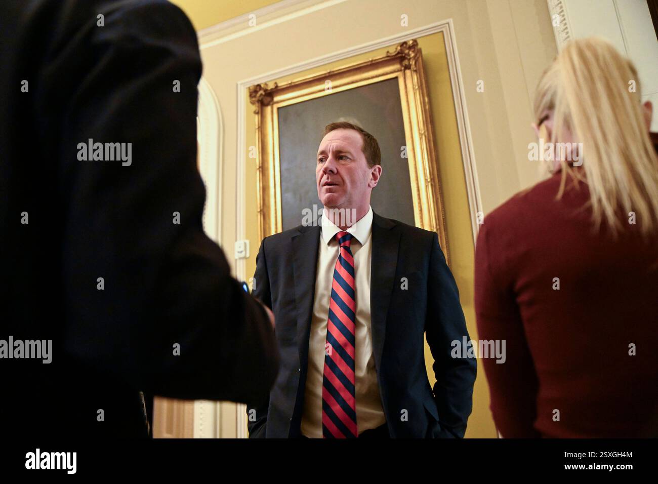United States Senator Eric Schmitt (Republican of Missouri) speaks with ...