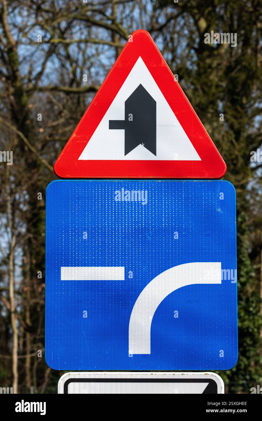 Road signs indicating the main road with priority, Dilbeek, Flemish ...