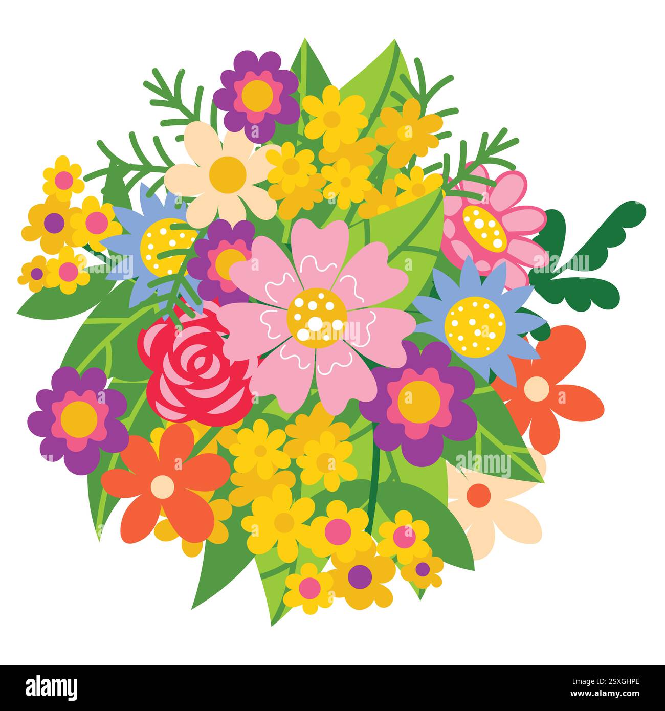 Bouquet of different spring and summer flowers isolated on white ...