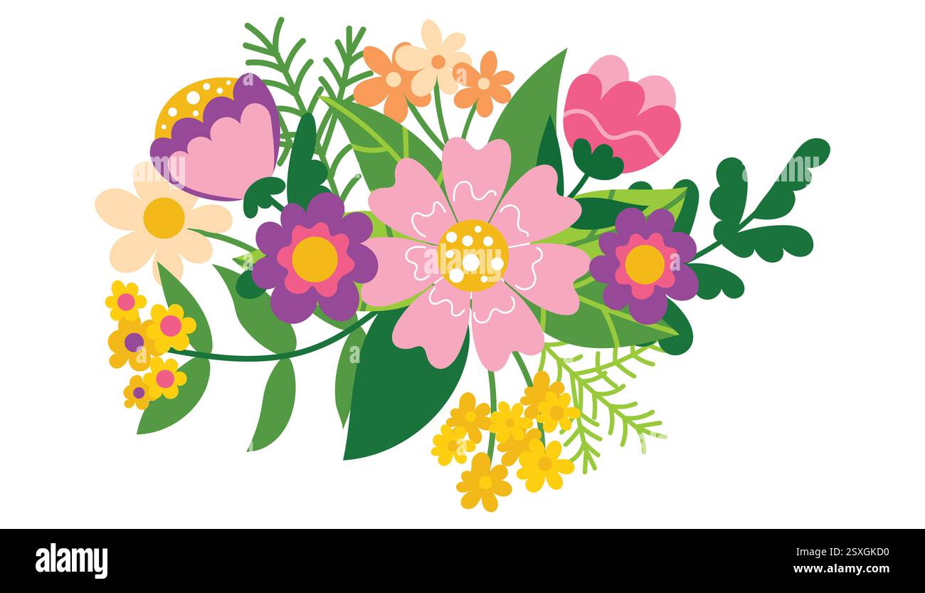 Bouquet composition of different spring and summer flowers isolated on ...