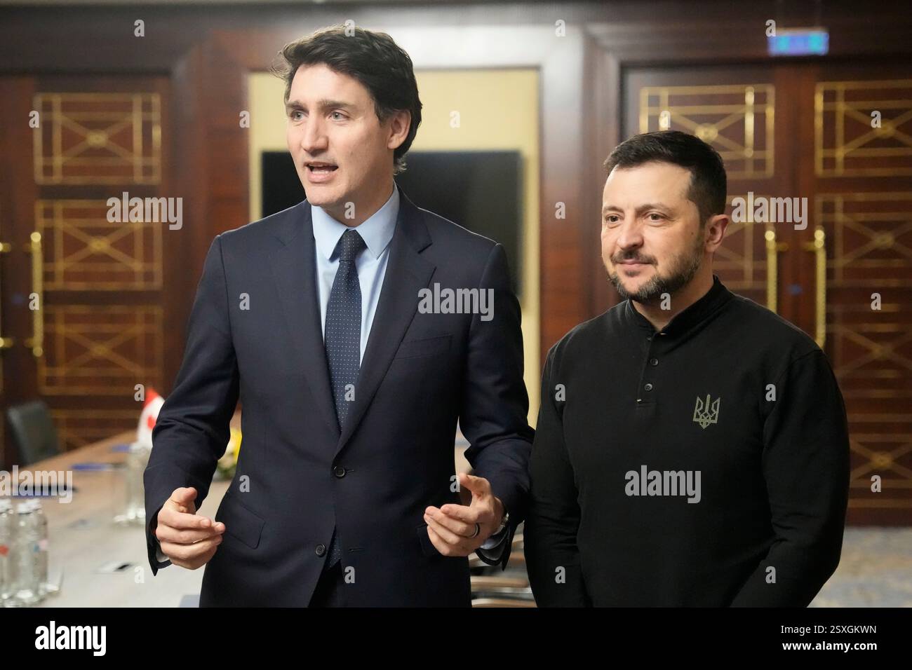 Canadian Prime Minister Justin Trudeau, left, and Ukrainian President ...