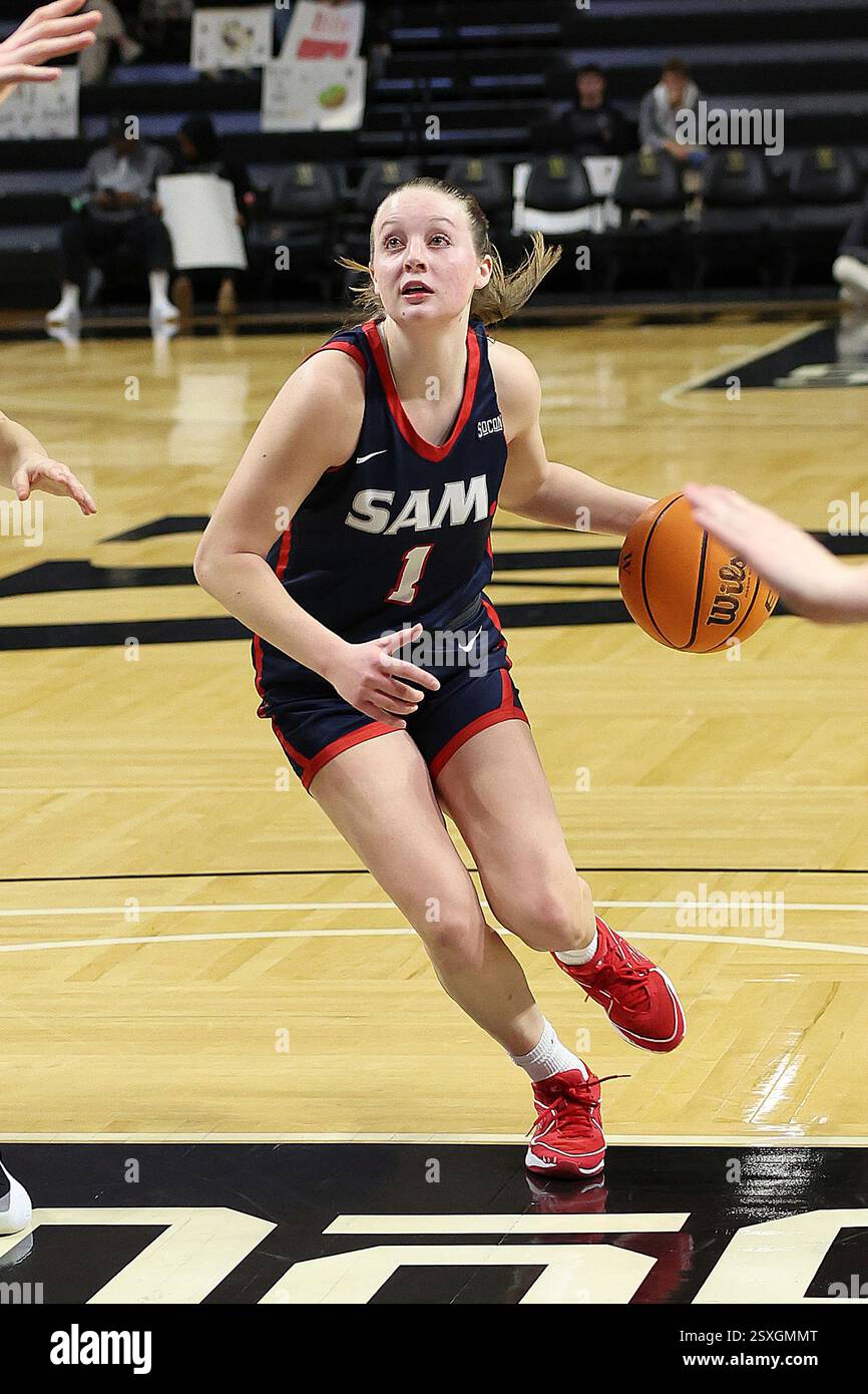 SPARTANBURG, SC - FEBRUARY 20: Samford Bulldogs guard Claire Johnson (1 ...