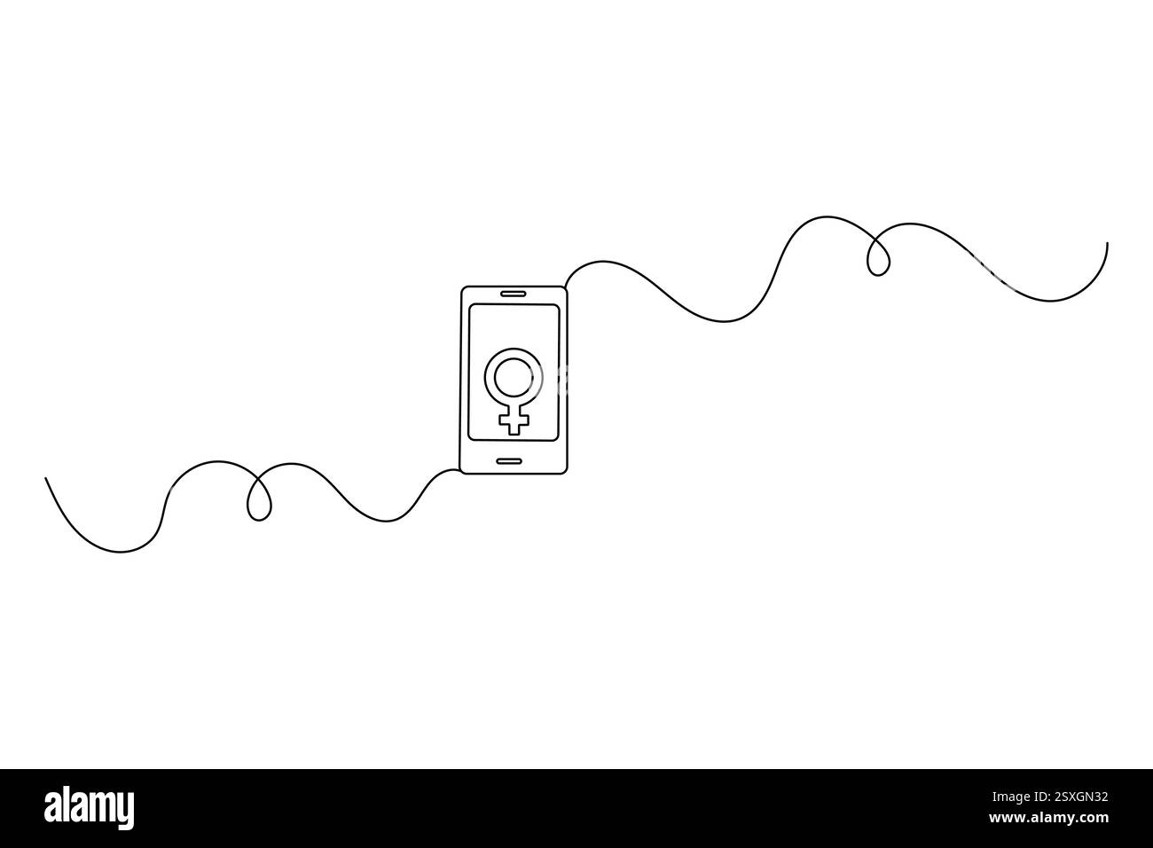 Female gender symbol one line art with minimalist isolated outline ...