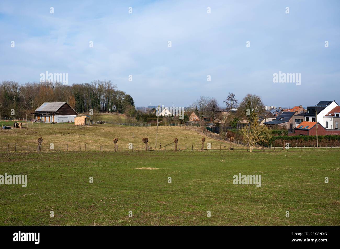 Country houses and DIY wooden sheds at the Flemish countryside in ...