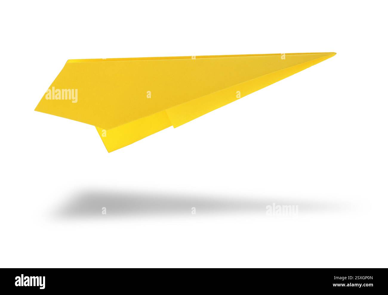 Yellow paper plane in air on white background Stock Photo - Alamy