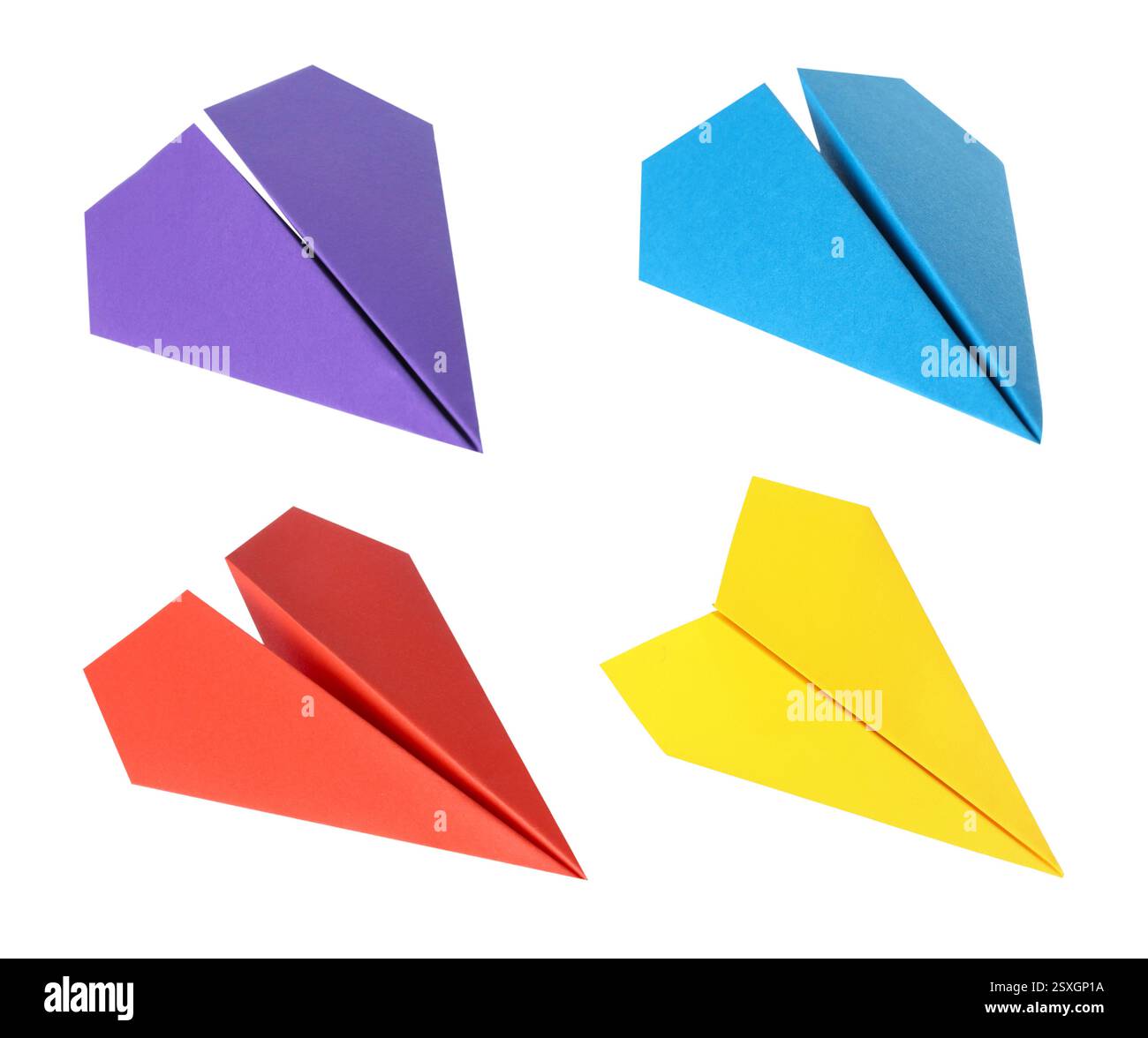 Paper planes in different colors on white background, set Stock Photo ...