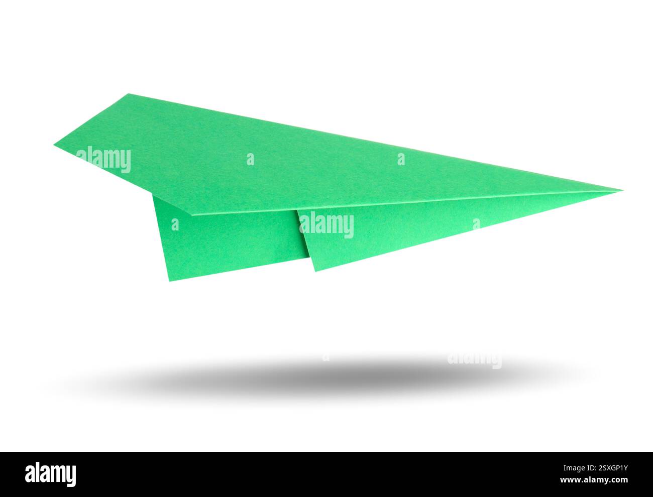 Green paper plane in air on white background Stock Photo - Alamy