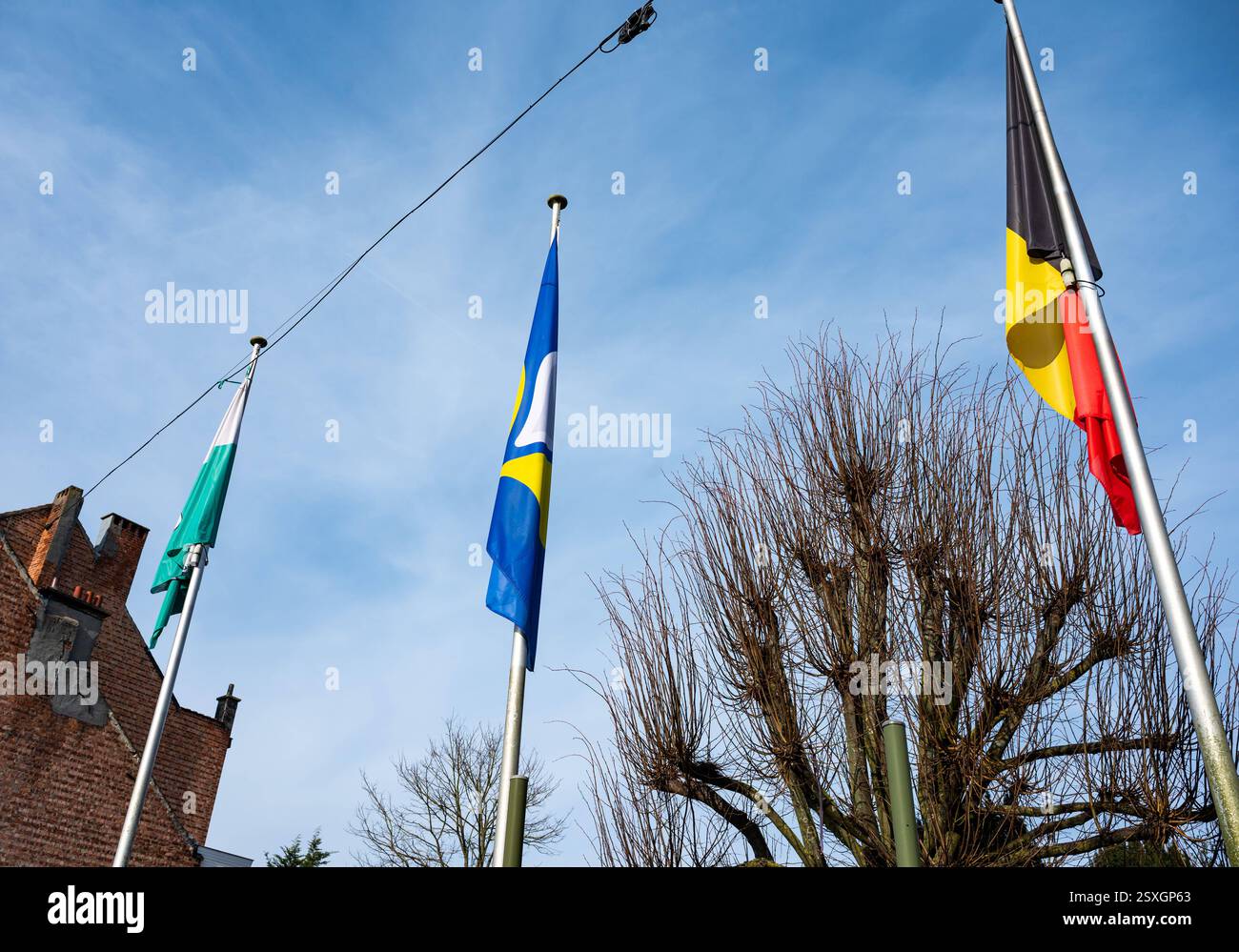 Belgian Flag, brussels flag and a flag of Berchem Sainte Agathe ...