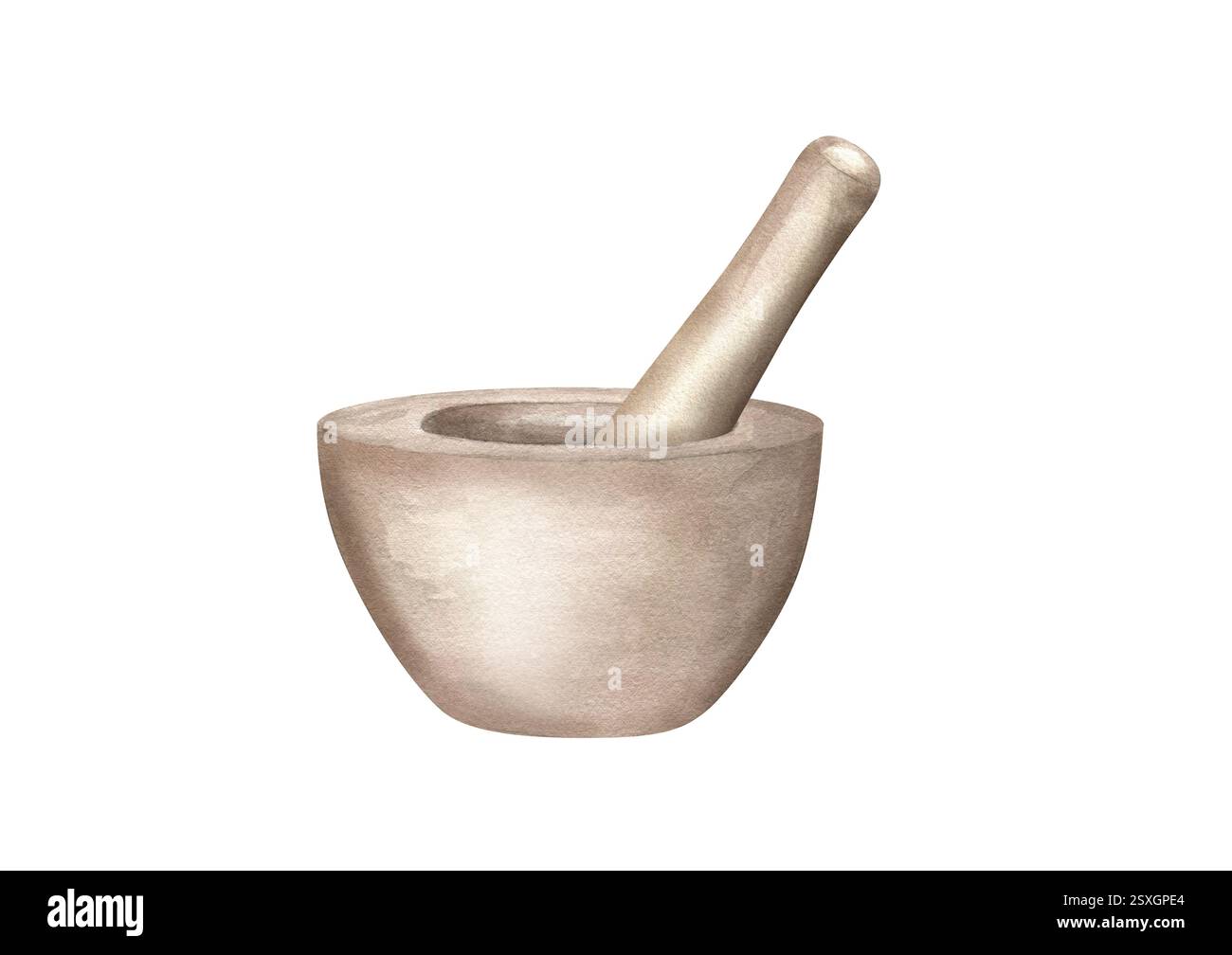 Watercolor empty stone mortar with pestle illustration. Kitchen granite ...