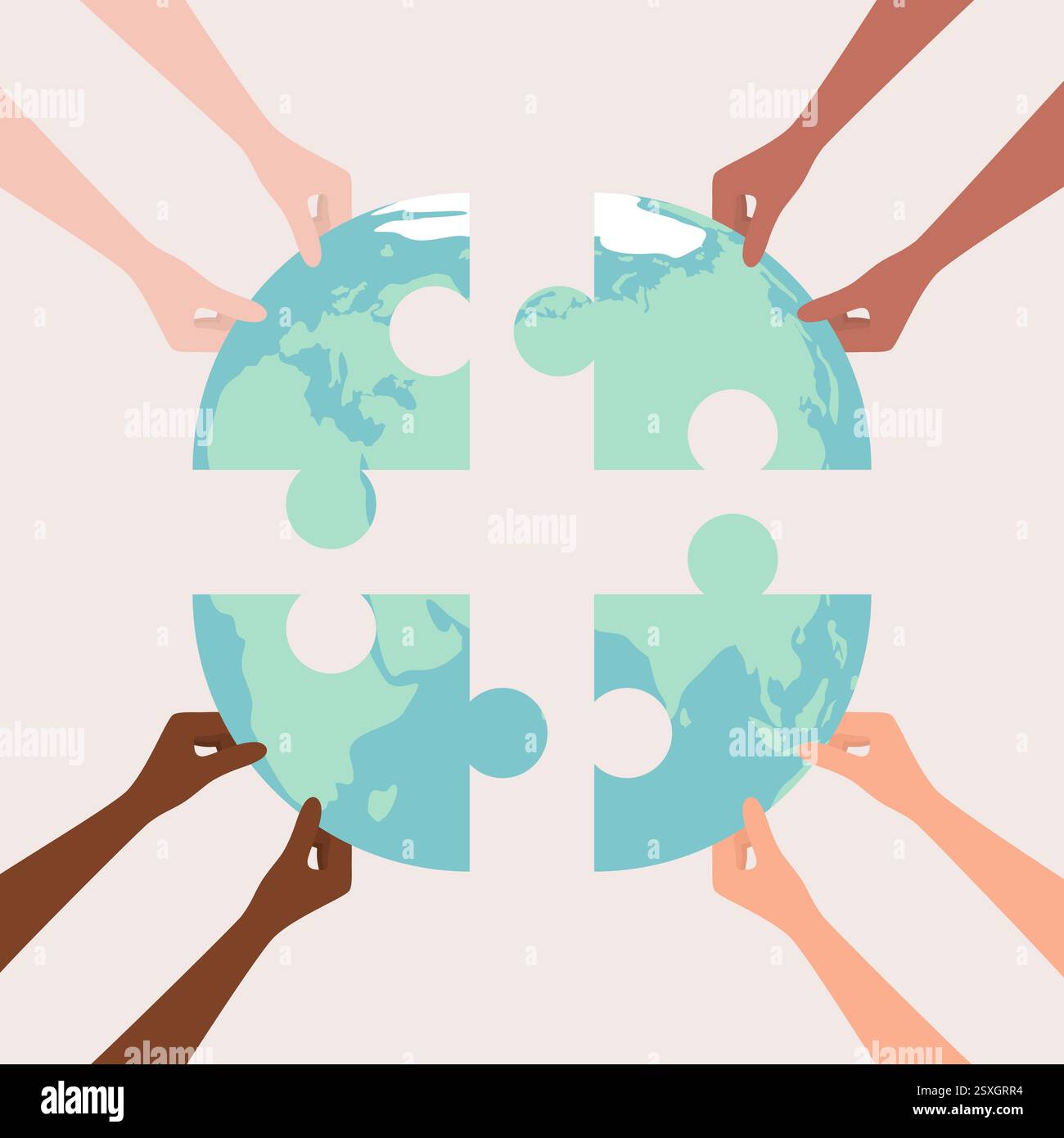 Hands of people of different nationalities and skin tones putting ...