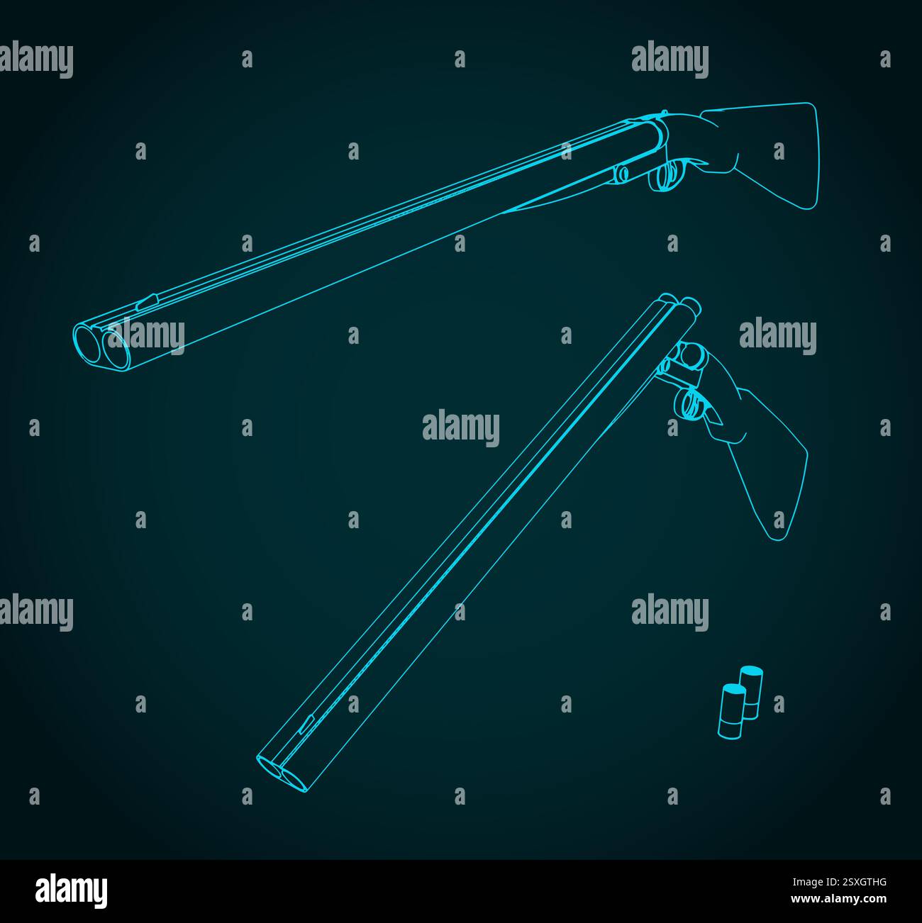 Stylized vector illustrations of double barrel shotgun Stock Vector ...