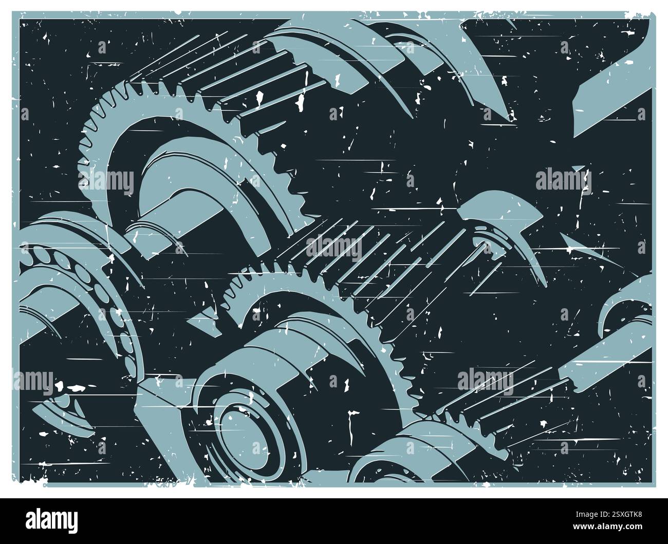 Stylized vector illustration of gears of mechanisms close-up in retro ...