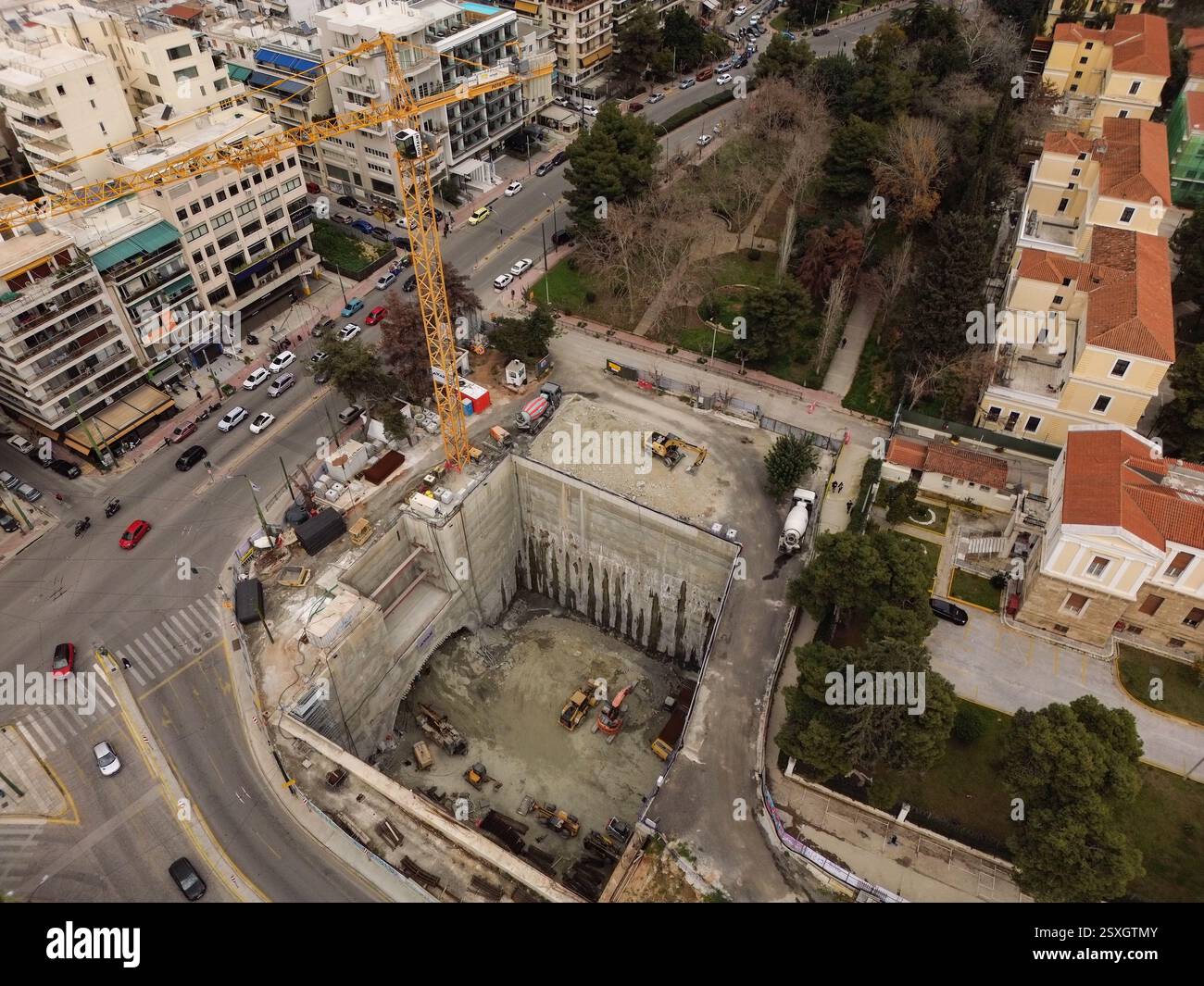 In an aerial view the work is progressing on the construction of the ...