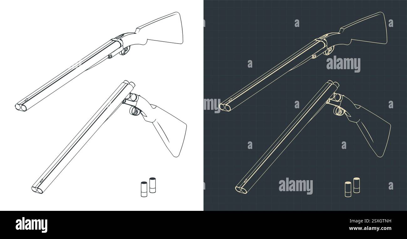 Stylized vector illustrations of double-barreled hunting shotgun ...