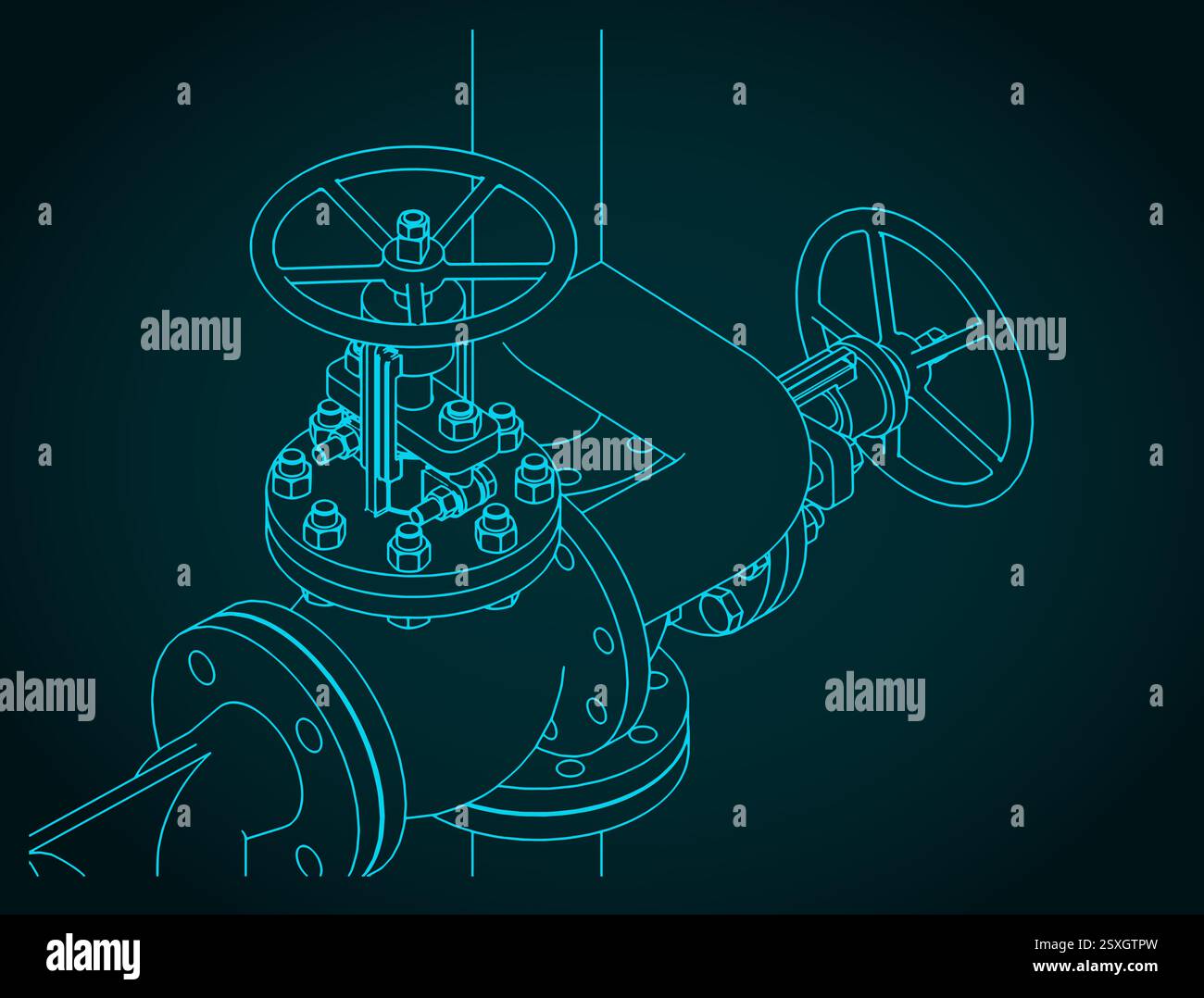 Stylized vector illustration of isometric drawings of ball valves Stock ...