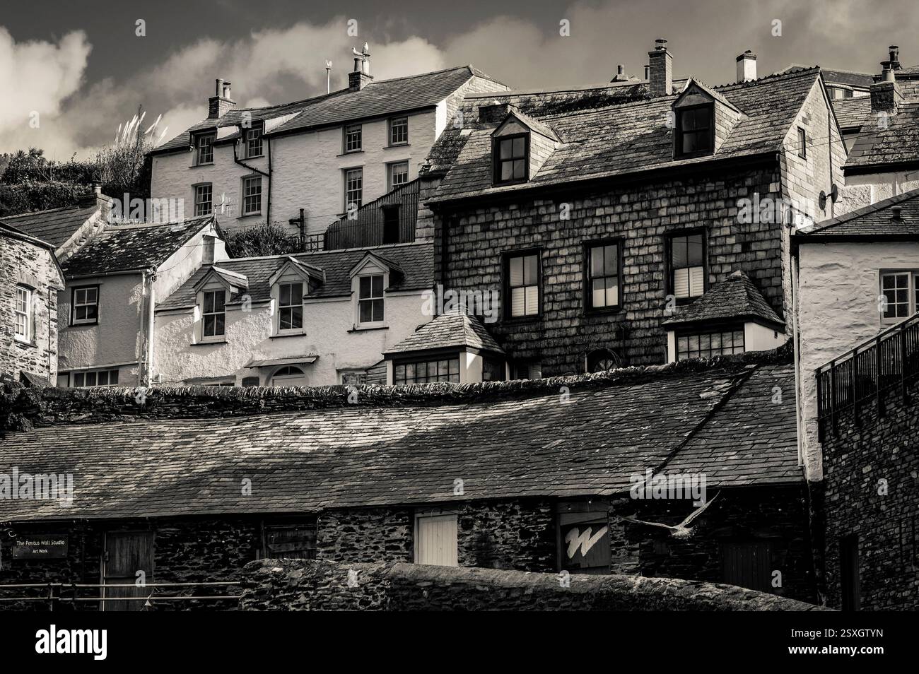 The old Fishermans houses of Fore Street from Port Isaac Harbour, Port ...