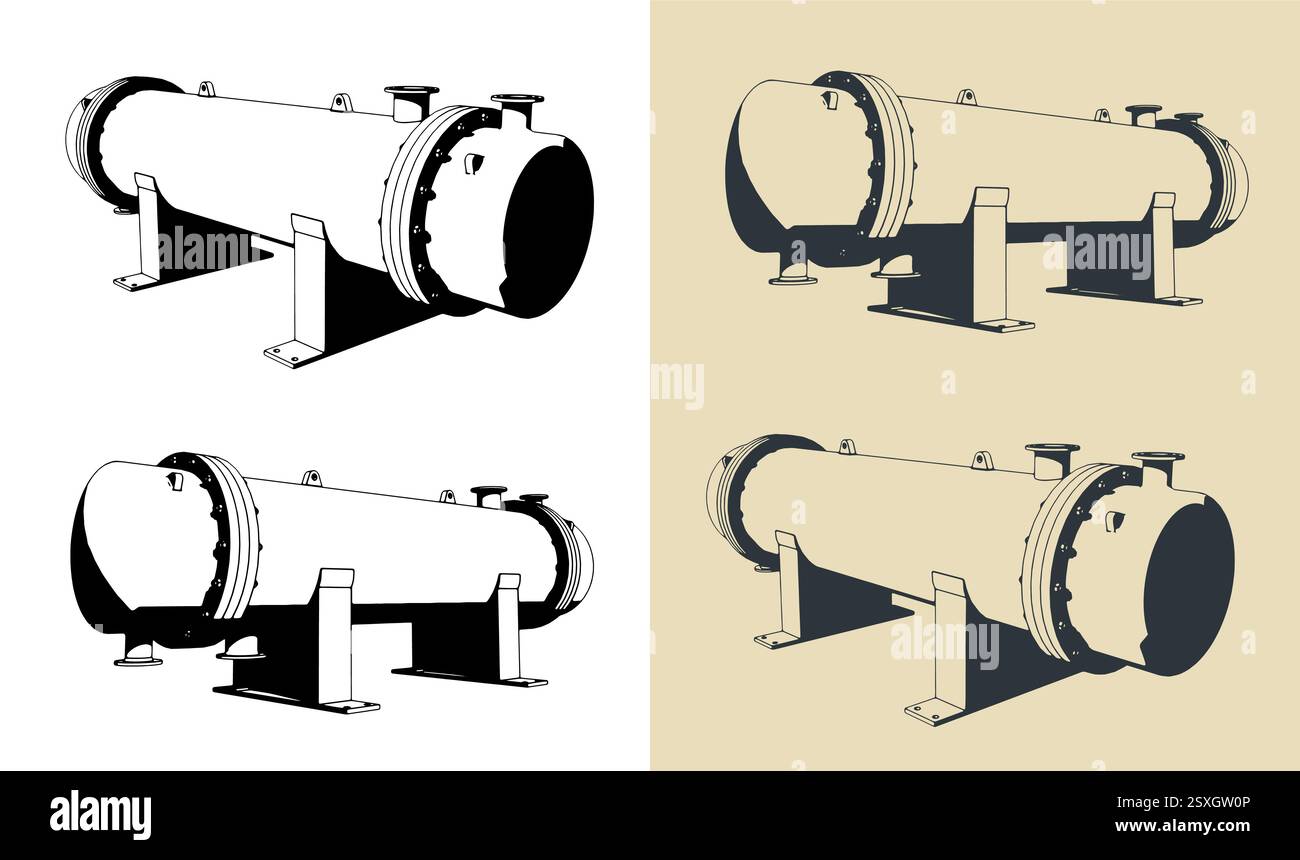 Stylized vector illustrations of a tube heat exchanger Stock Vector ...