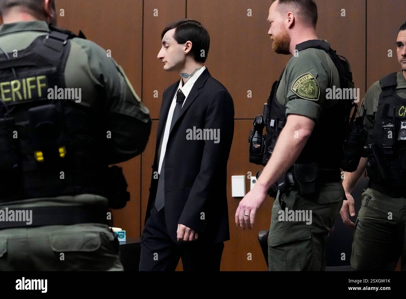 Robert E. Crimo III., arrives before Judge Victoria A. Rossetti during ...