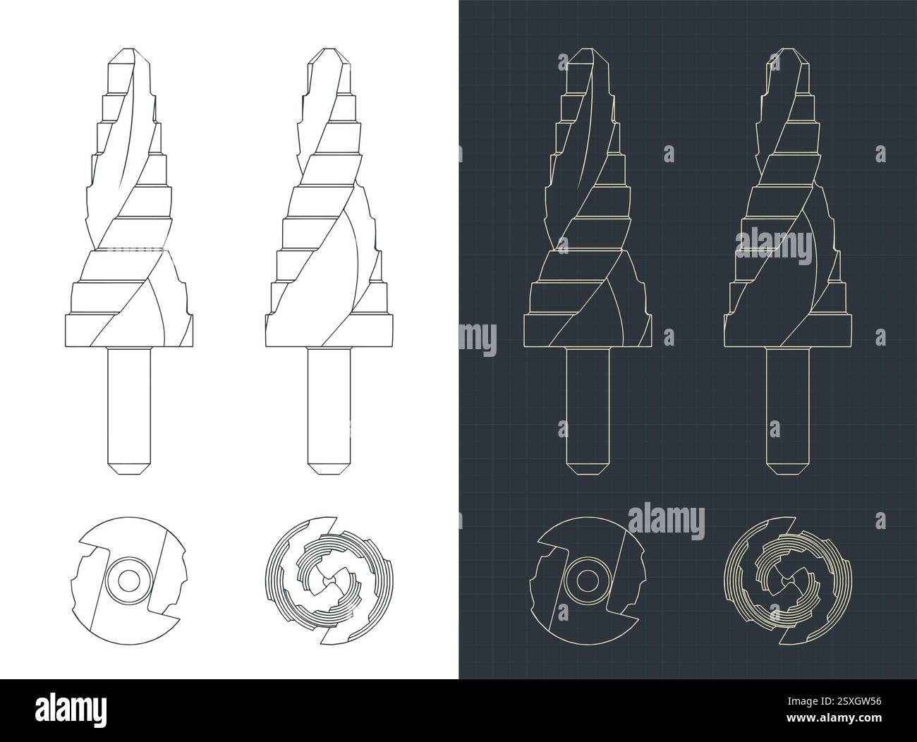 Stylized vector illustrations of stepped drill bit blueprints Stock Vector Image & Art - Alamy