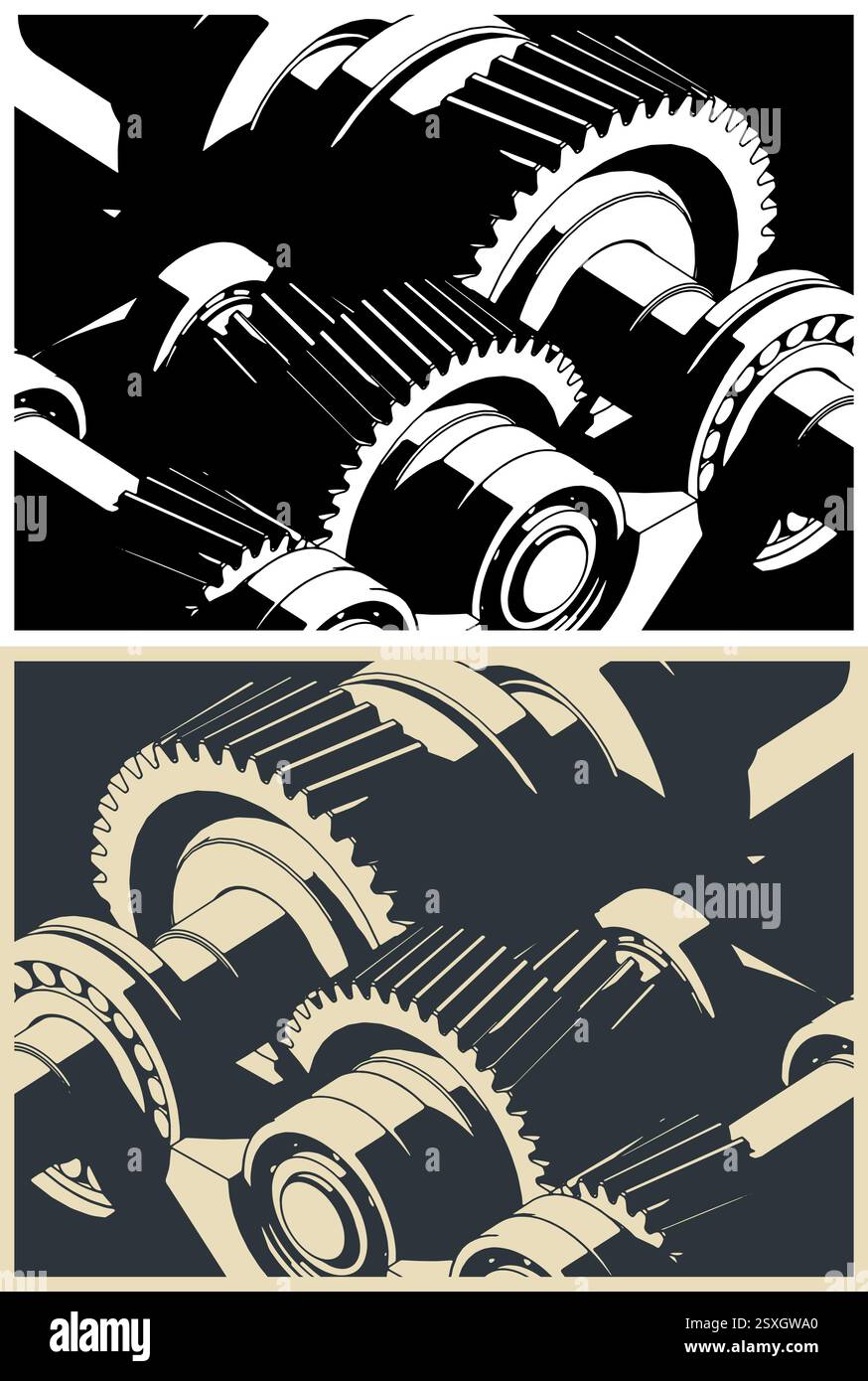 Stylized vector illustrations of gears mechanisms close-up Stock Vector ...