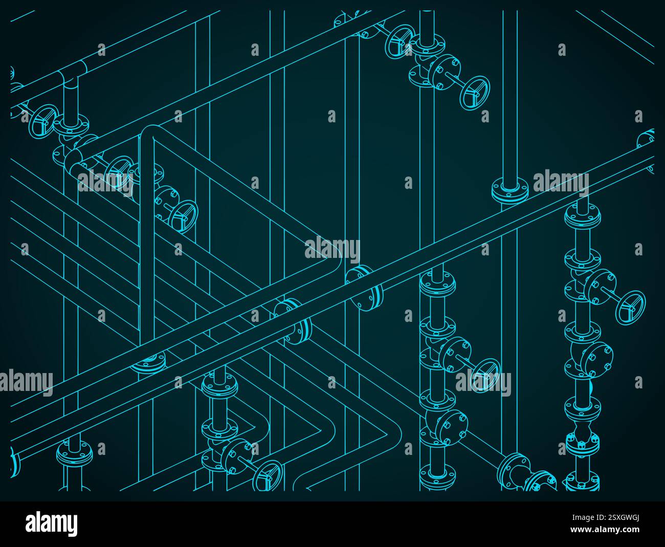 Stylized vector illustration of isometric drawings of industrial pipes ...