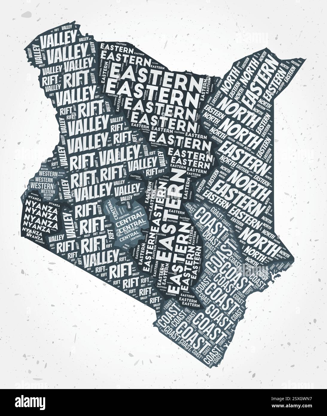Kenya regions word clouds. Country shape on textured background. Kenya ...