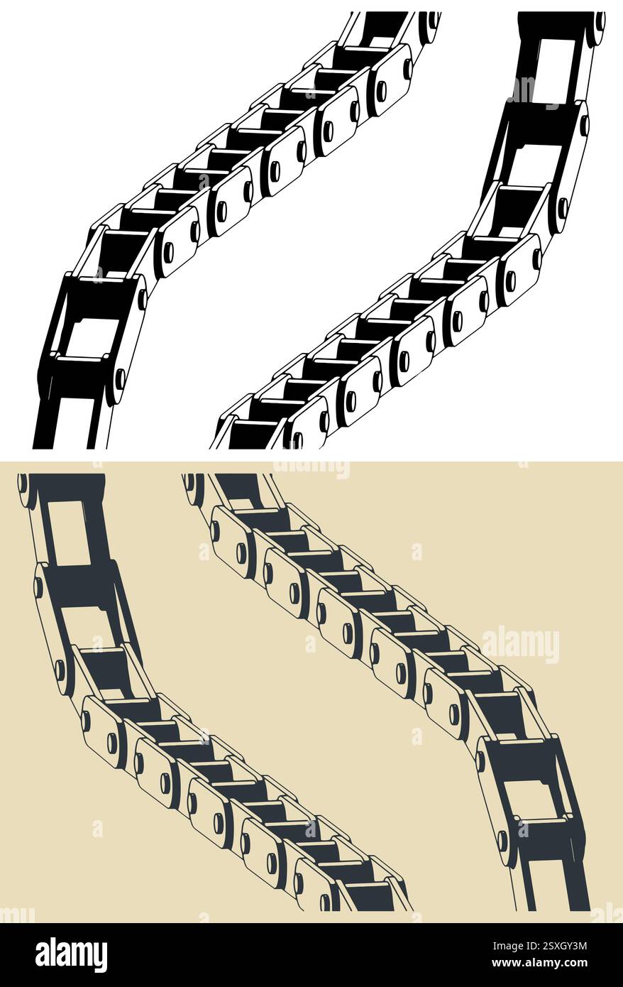 Stylized vector illustrations of conveyor chain close-up Stock Vector ...