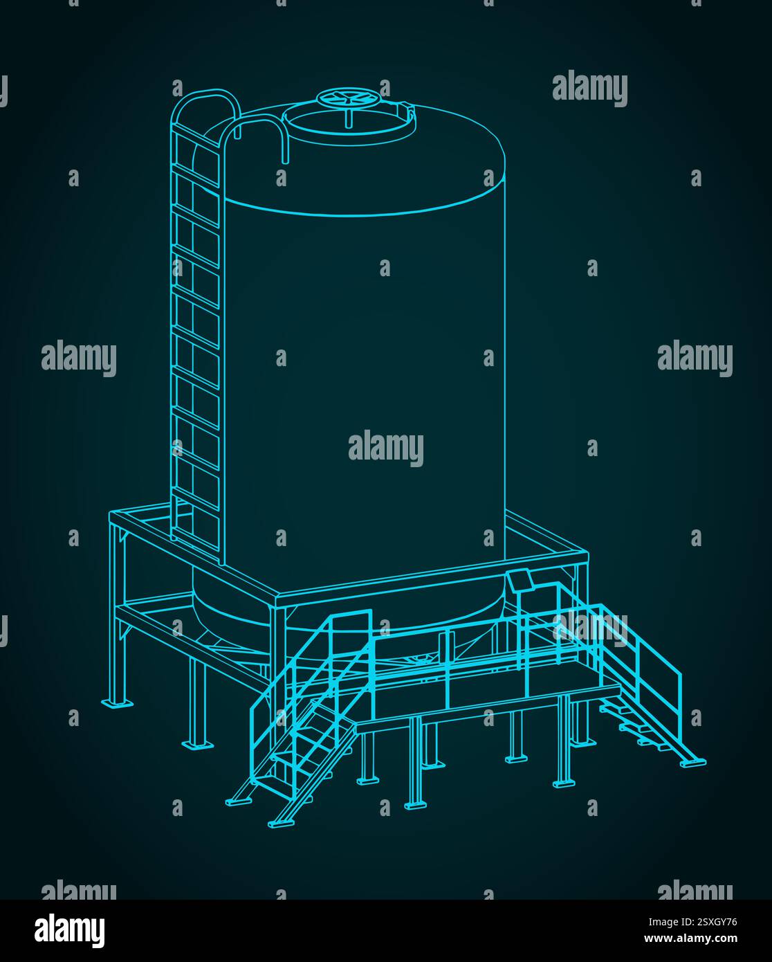 Stylized vector illustration of industrial stainless steel tanks ...