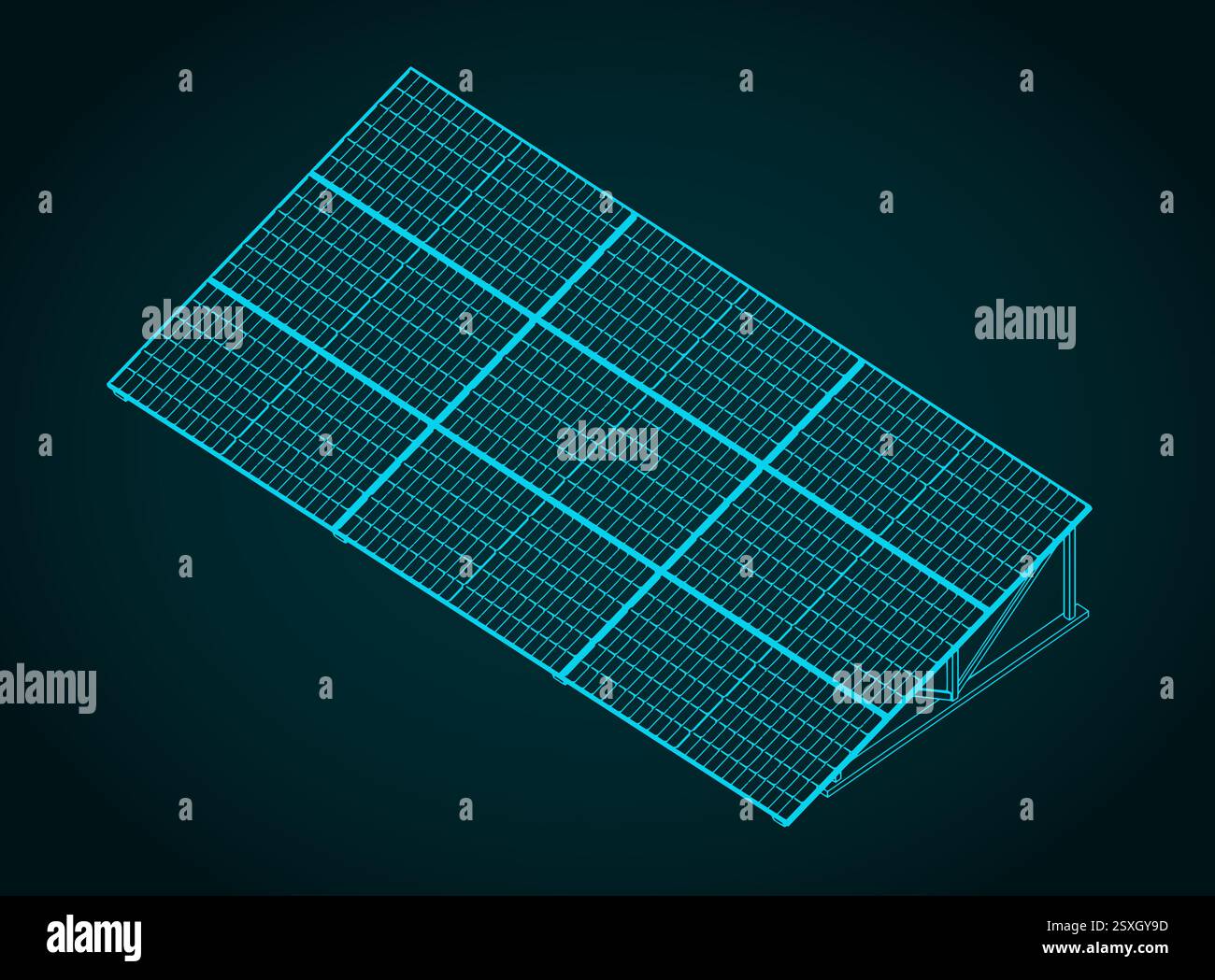 Stylized vector illustration of isometric blueprint of stationary solar ...
