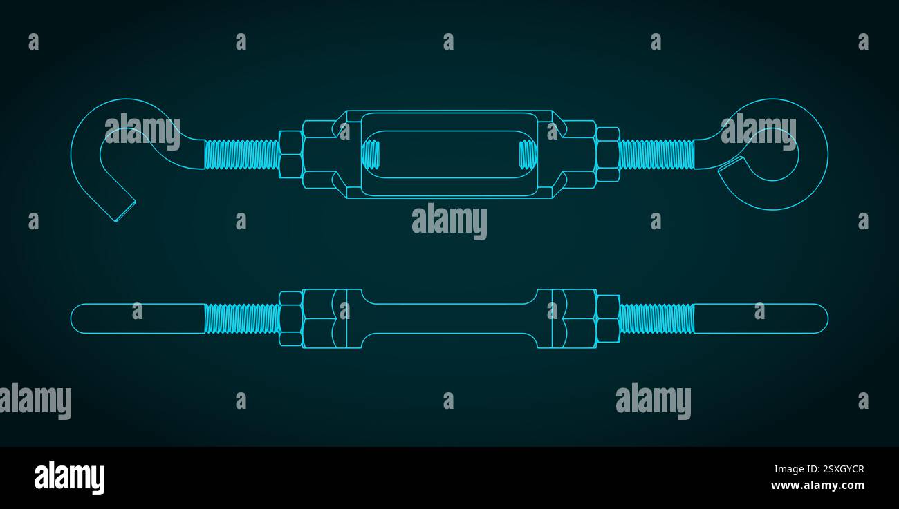 Stylized vector illustrations of blueprints of turnbuckle Stock Vector ...