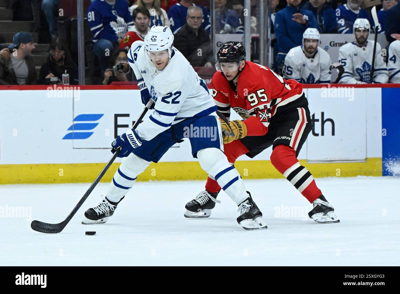 Toronto Maple Leafs defenseman Jake McCabe (22) moves the puck against ...