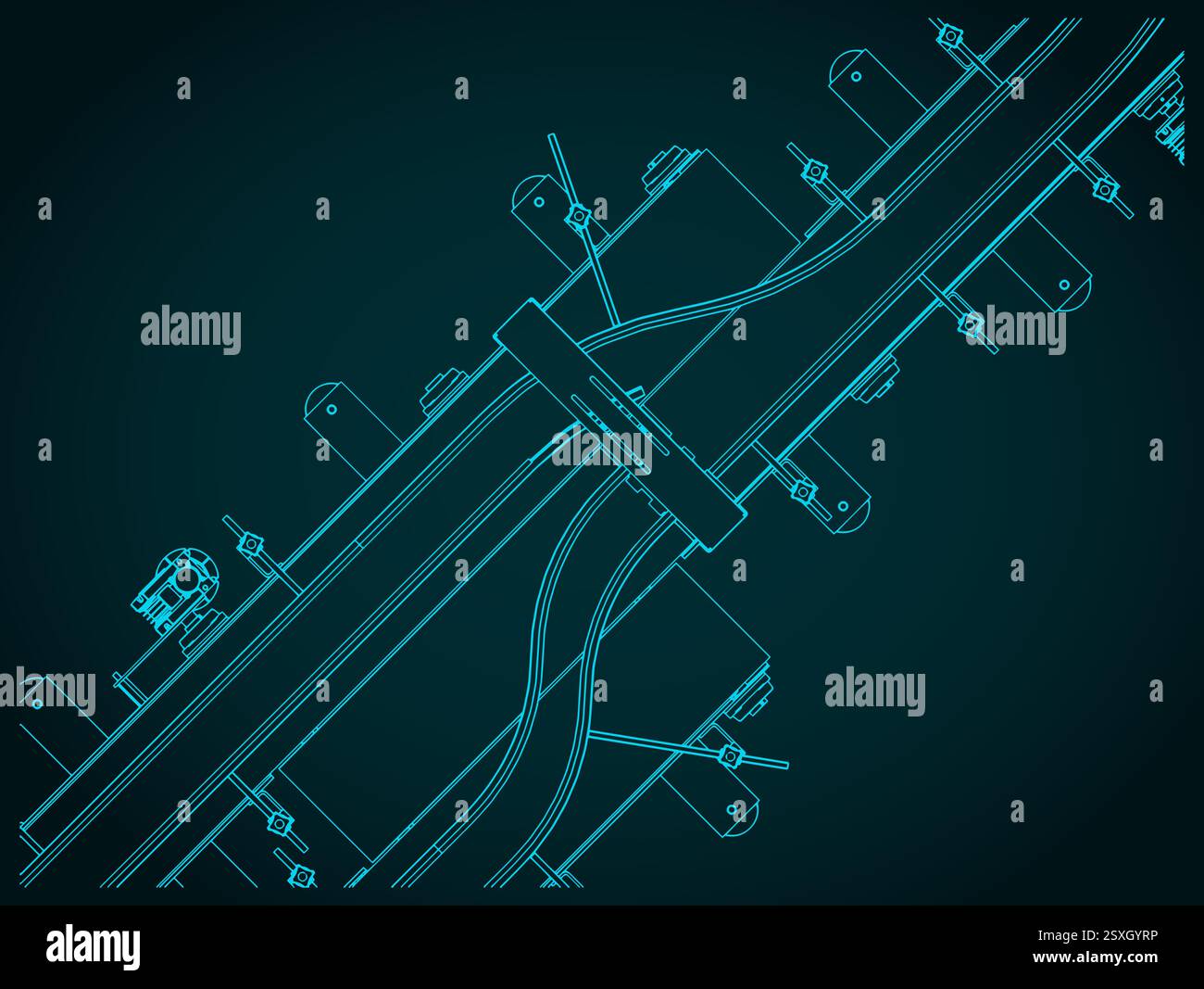 Stylized vector illustration of blueprints of a conveyor production ...