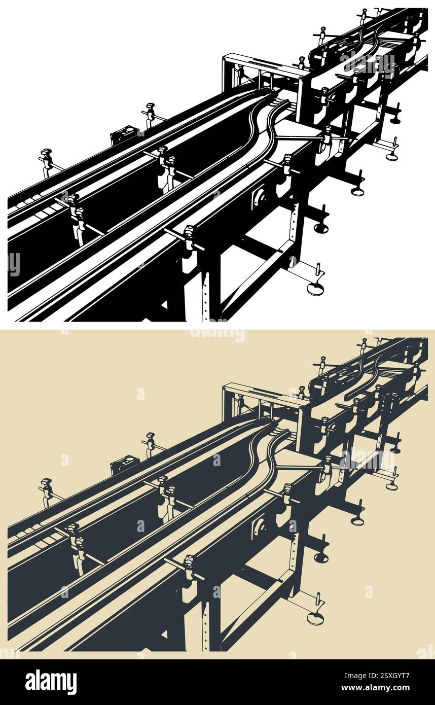 Stylized vector illustrations of a conveyor production line Stock ...