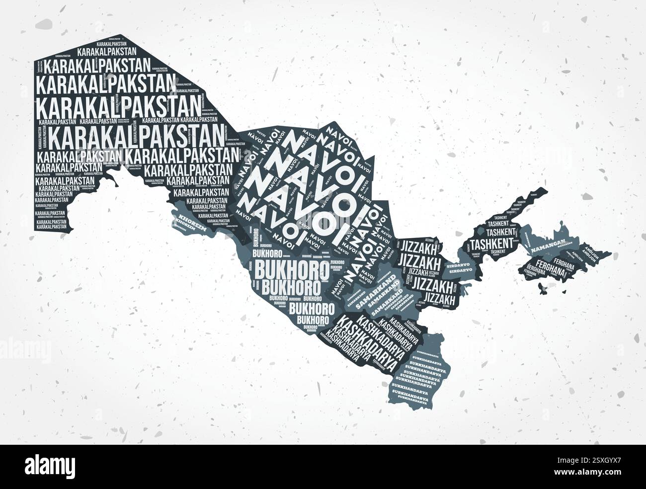 Uzbekistan regions word clouds. Country shape on textured background ...
