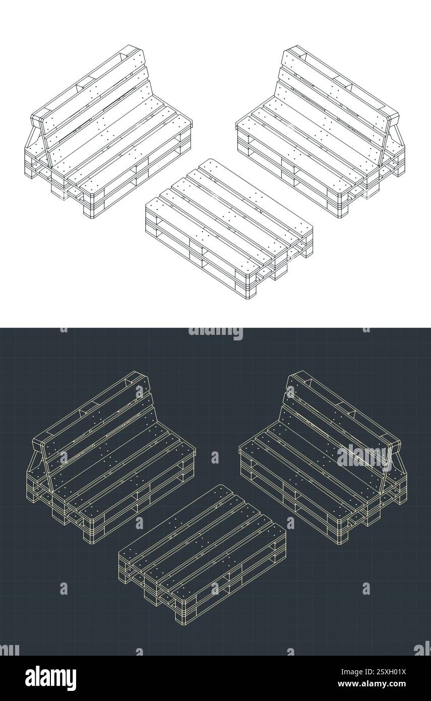 Stylized vector illustrations of pallet furniture isometric drawings ...