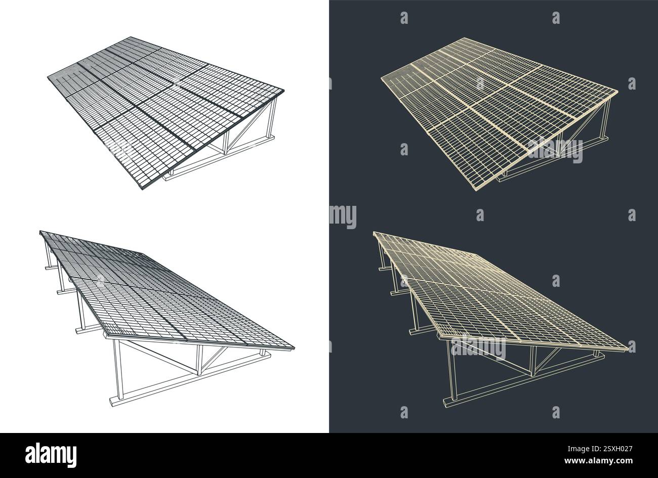 Stylized vector illustrations of stationary solar panels Stock Vector ...