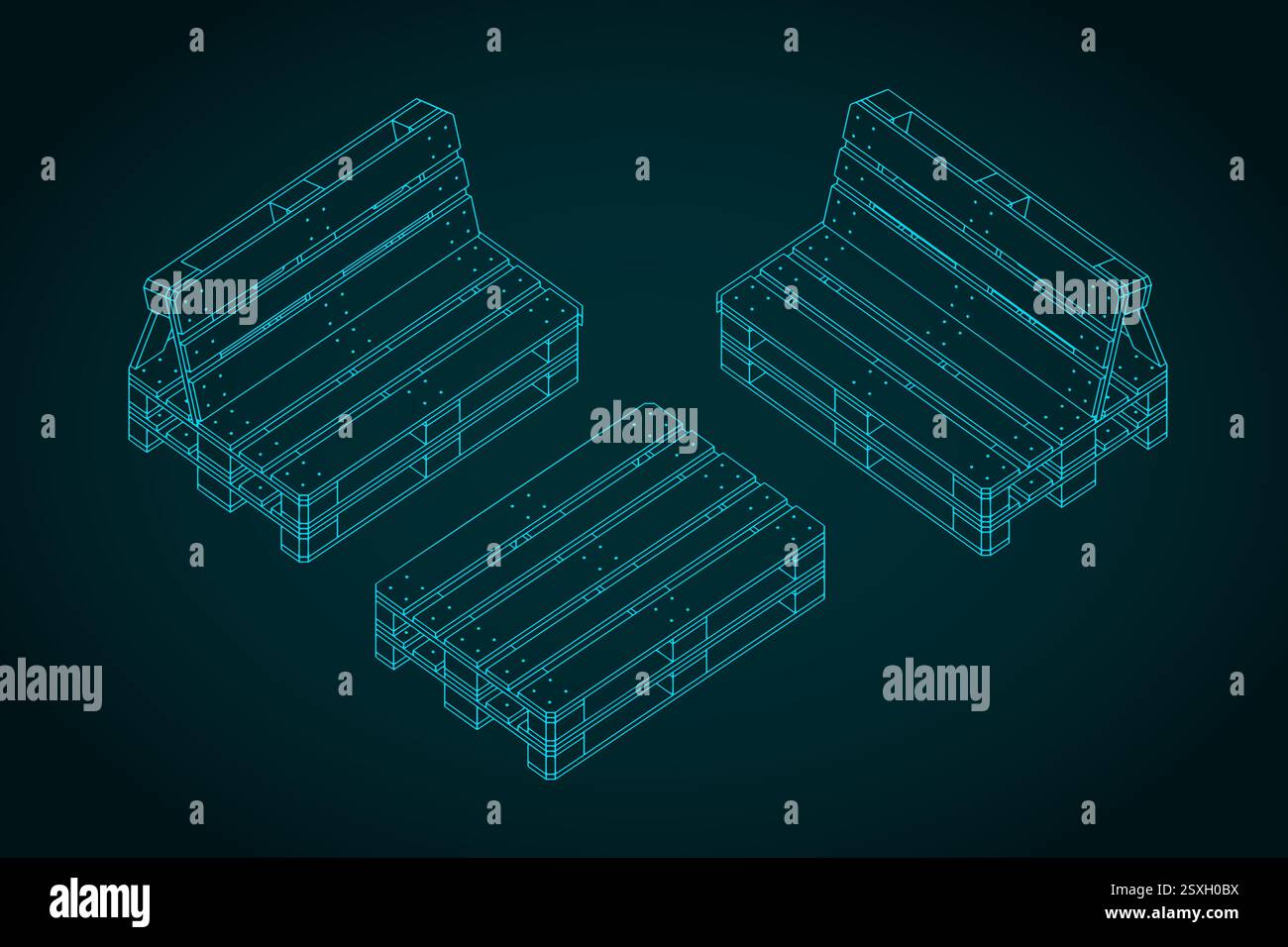 Stylized vector illustration of pallet furniture isometric drawings ...