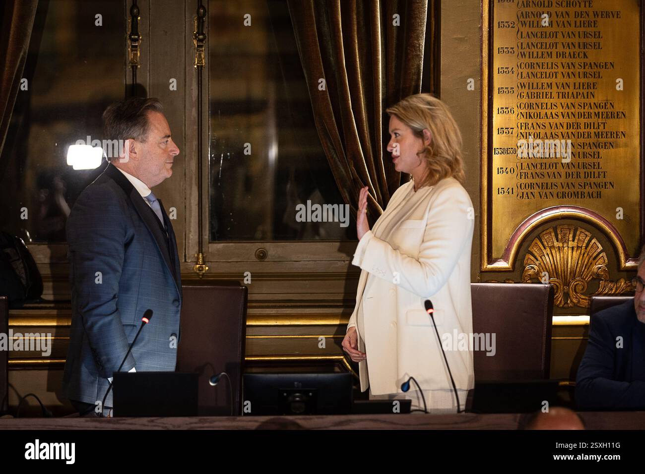 Prime Minister Bart De Wever and Antwerp mayor Els Van Doesburg ...