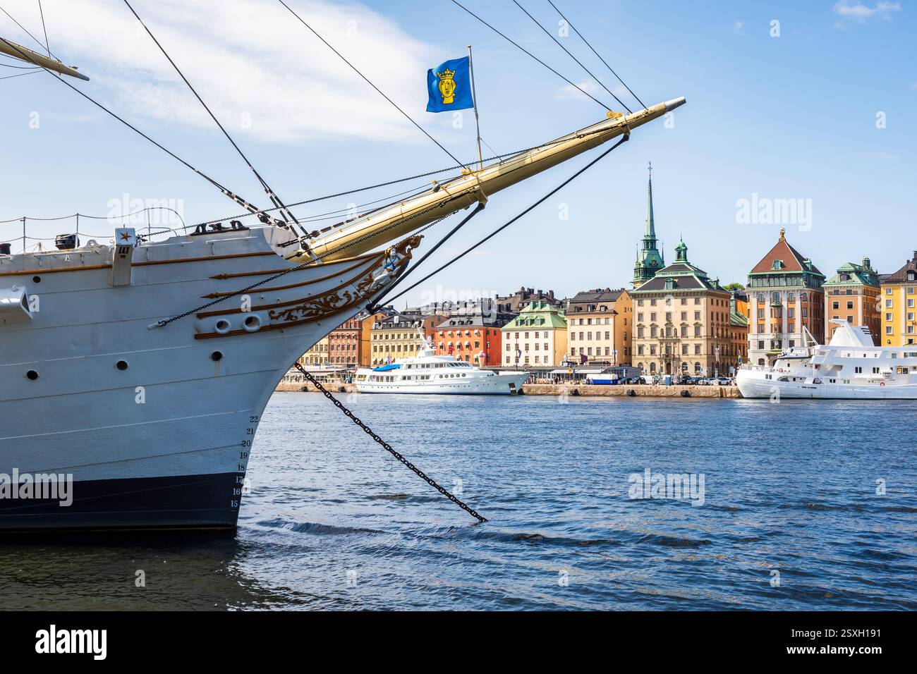 The Stockholm flag flies at the bow of the af Chapman sailing ship ...