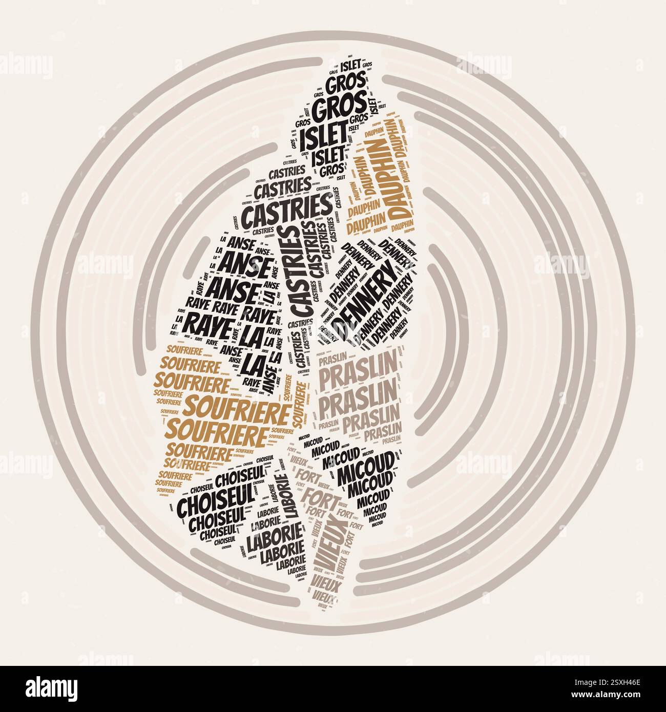 Saint Lucia round poster. Typography style image of country. Regions ...