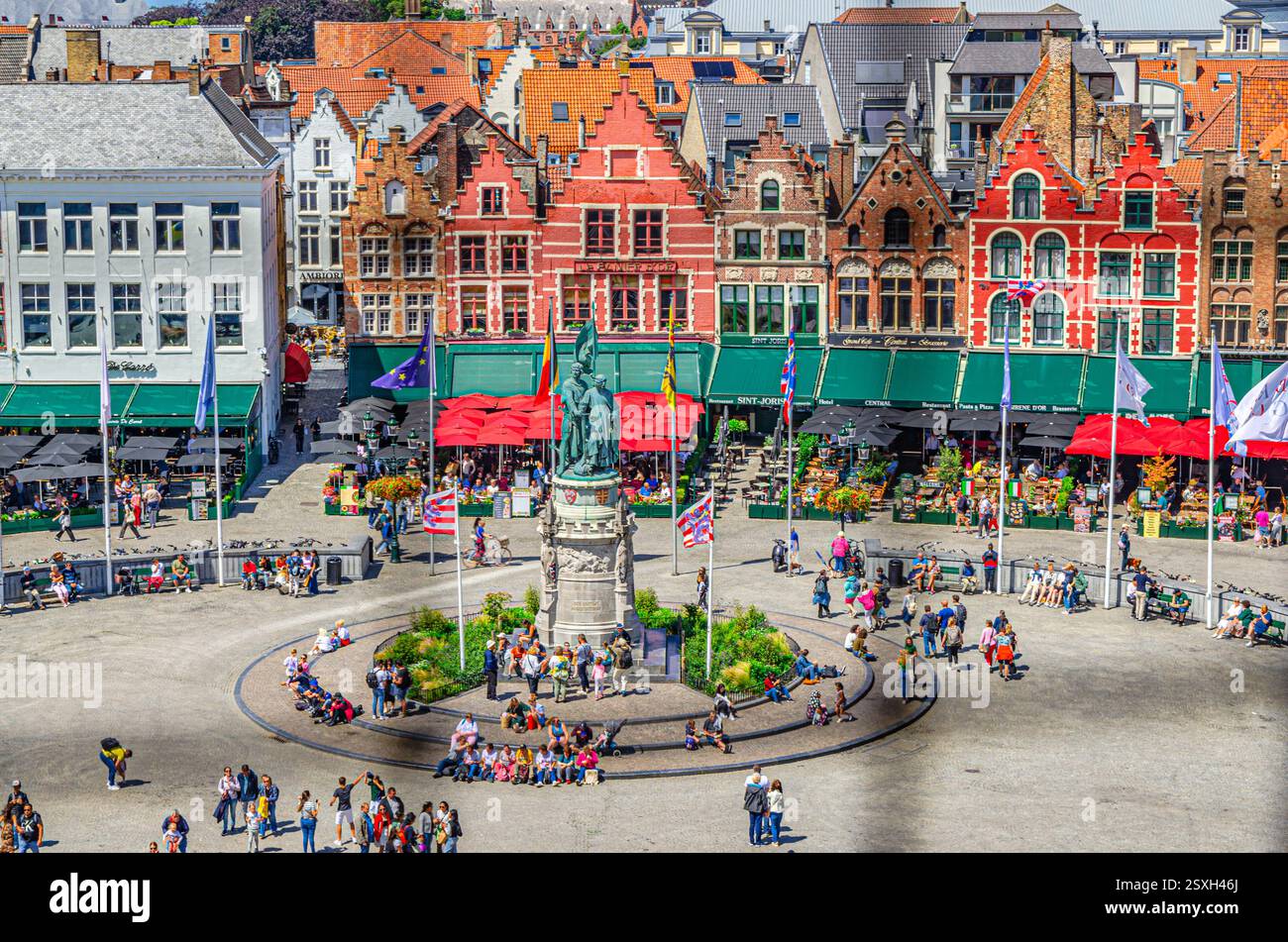 Bruges, Belgium, July 5, 2023: aerial view of Market square with crowd ...