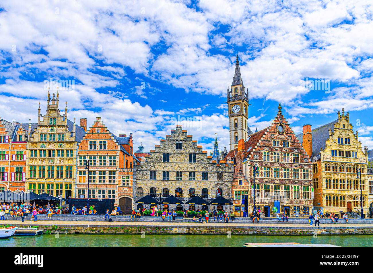 Ghent, Belgium, July 6, 2023: Cityscape of Ghent old town, Graslei ...