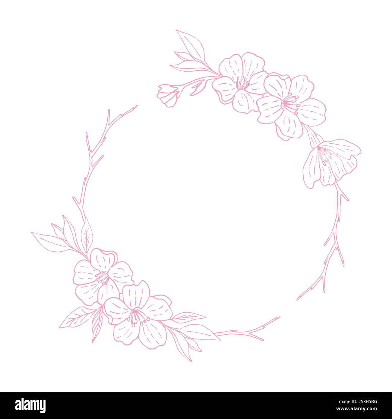 Round flower wreath with pink cherry blossoms. A frame with images of ...