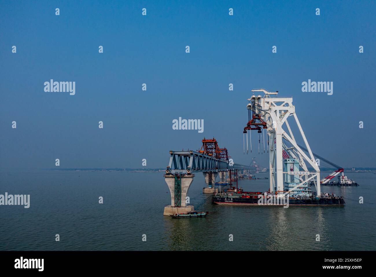An aerial view of the under-construction Padma Multipurpose Bridge ...