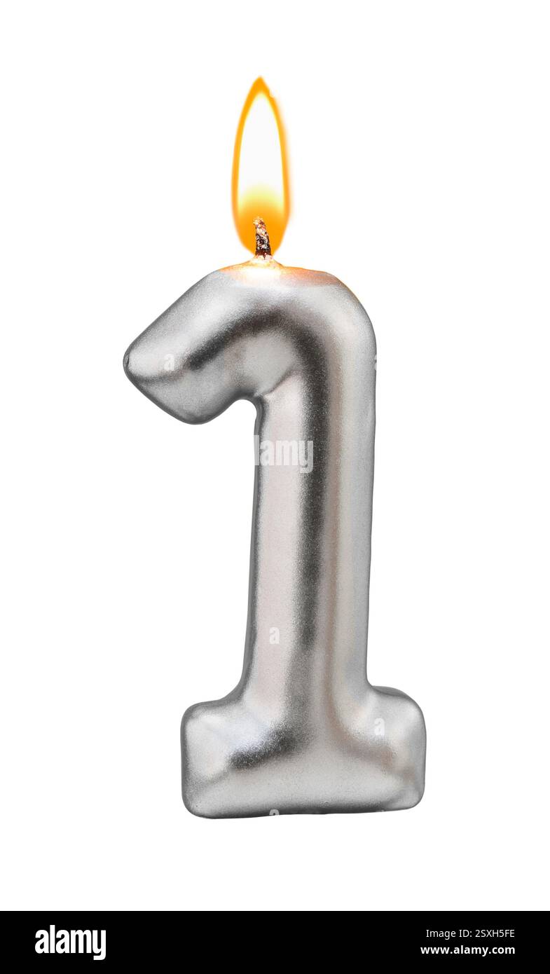 Metallic Number One Candle with Flame isolated on transparent Stock ...