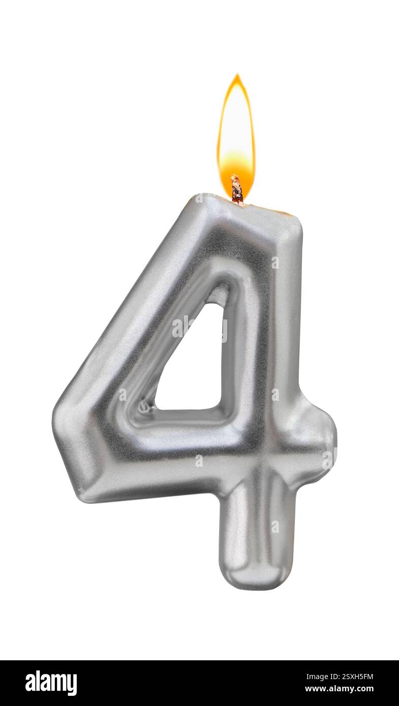 Metallic Number Four Candle with Flame isolated on white Stock Photo ...