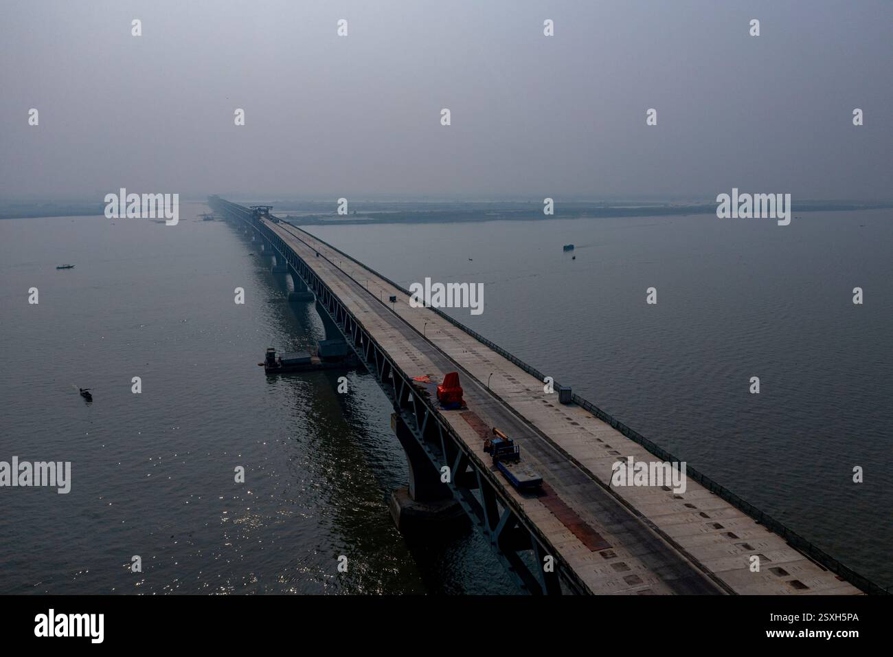 An aerial view of the under-construction Padma Multipurpose Bridge ...