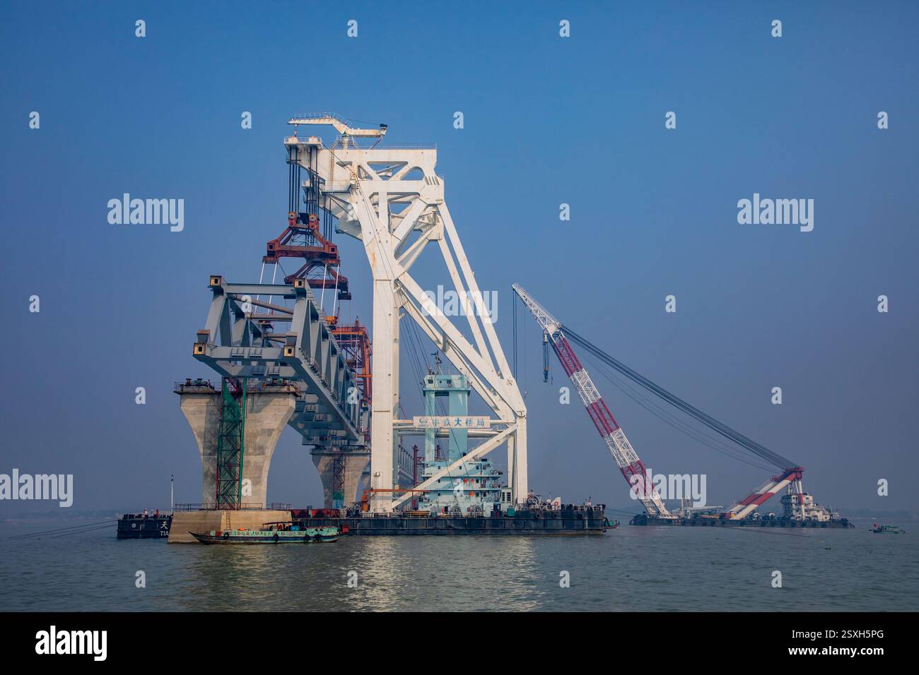 The under-construction Padma Multipurpose Bridge spanning the Padma ...