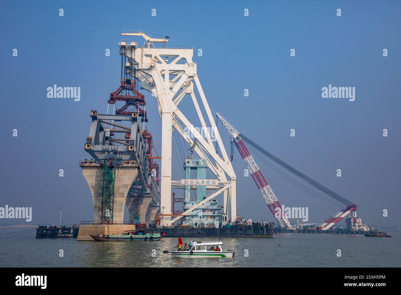 The under-construction Padma Multipurpose Bridge spanning the Padma ...